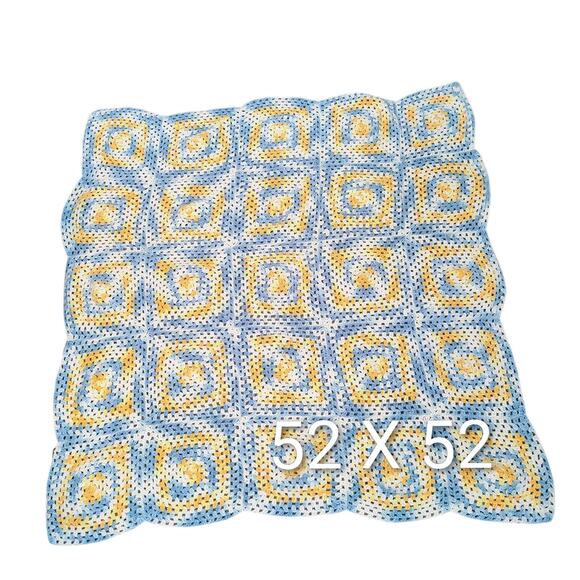 No Brand | Bedding | Vintage Yellow Blue White Granny Square Throw ...